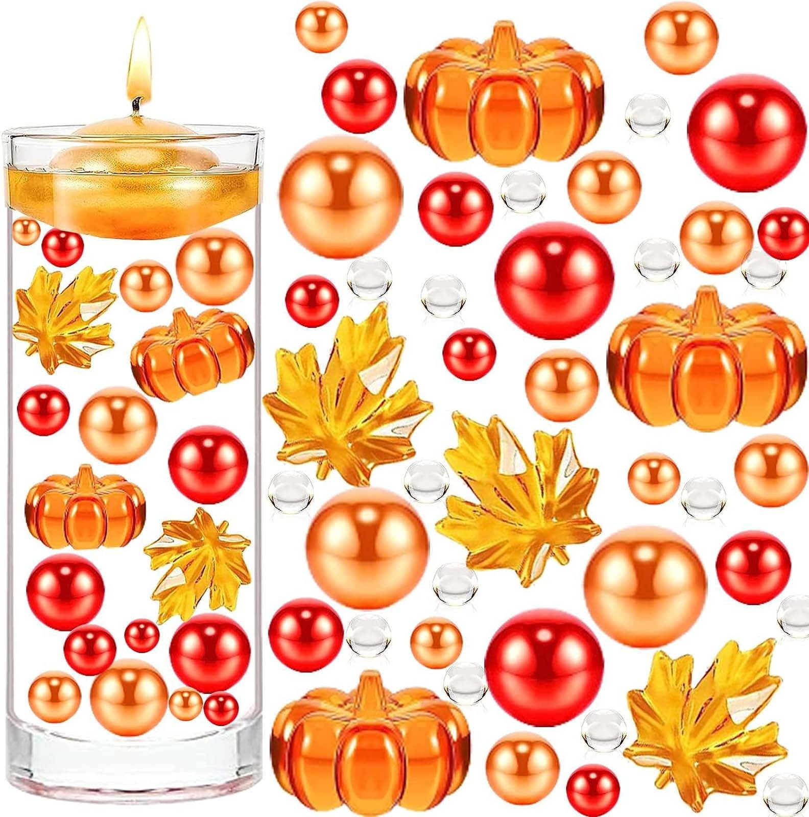 cpengpj Pumpkin Decor Set, Plastic Pumpkins and Fall Leaves for ...