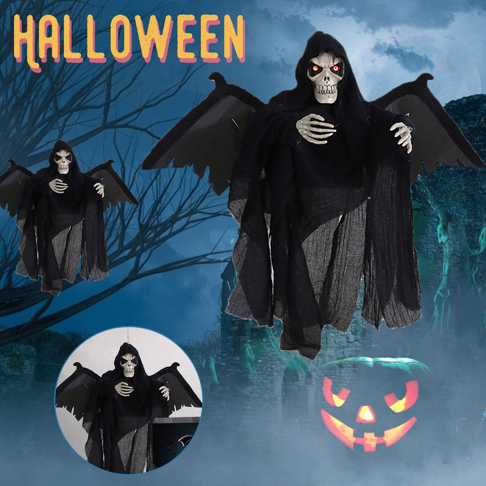 cpengpj Scary Bat Hanging Ghost Halloween Decorations Sound Activated ...