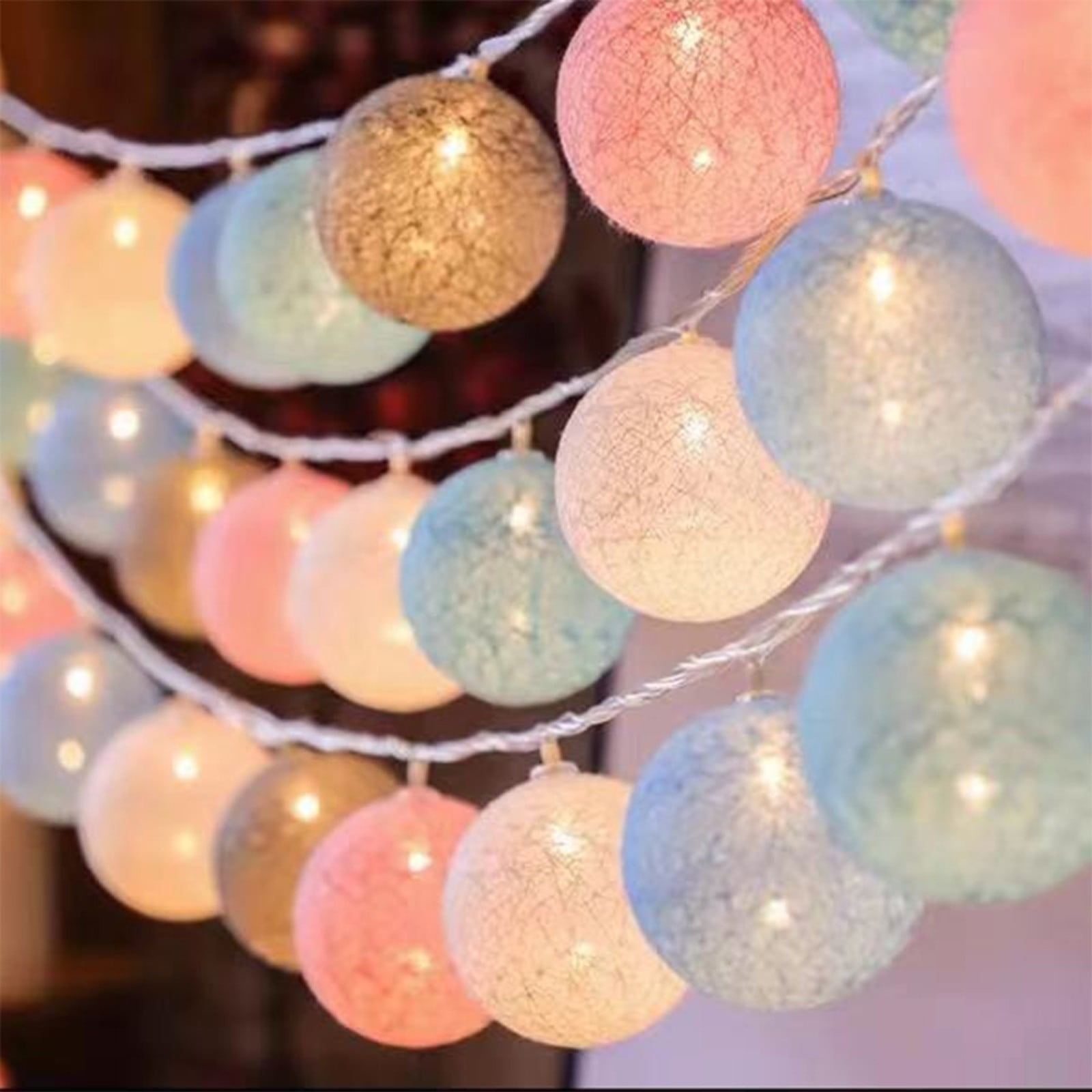 cpengpj Colorful Plastic Cotton Thread Ball Light Strings, 3cm Holiday ...