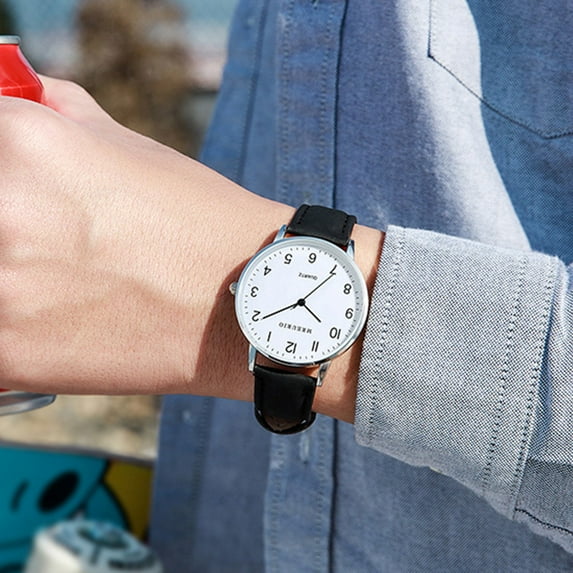 cpengpj Couple Watches Quartz Movement Alloy Case Leather Strap Men Women Fashion Business ...