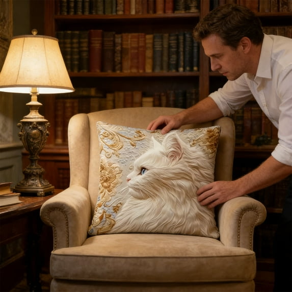 cpengpj Decorative Short Lint Pillow Cover with Cute Embroidery, White ...