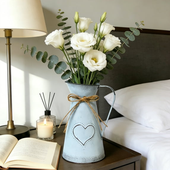 cpengpj Decorative Wrought Iron Heart Shaped Flower Pot, 1.6L Gray Vase ...