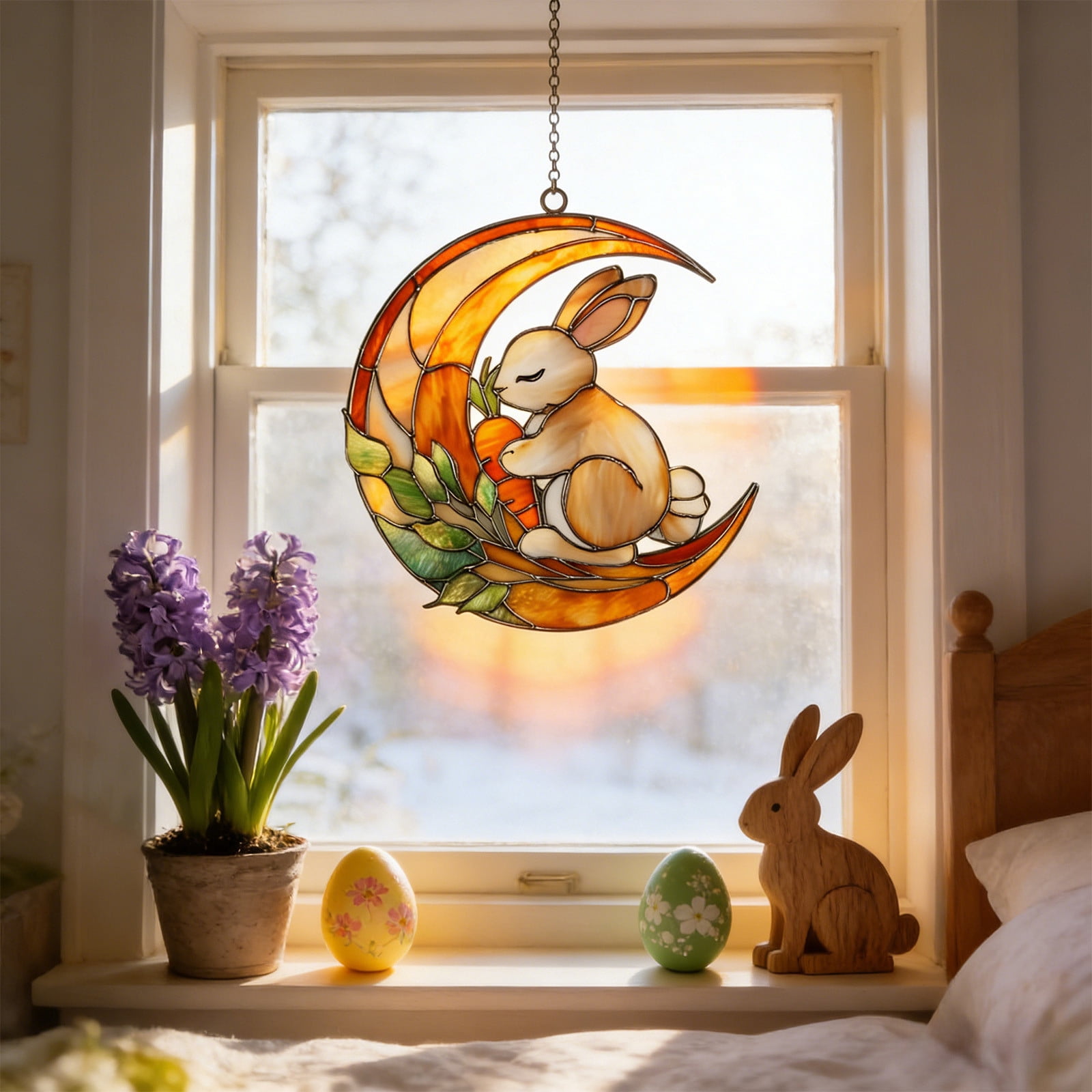 cpengpj Easter Bunny Static Cling Window Decal, White Acrylic 20x20cm ...