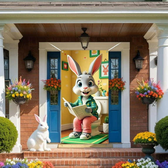 cpengpj Easter Door Curtain Polyester Large Festive Decor for Party ...