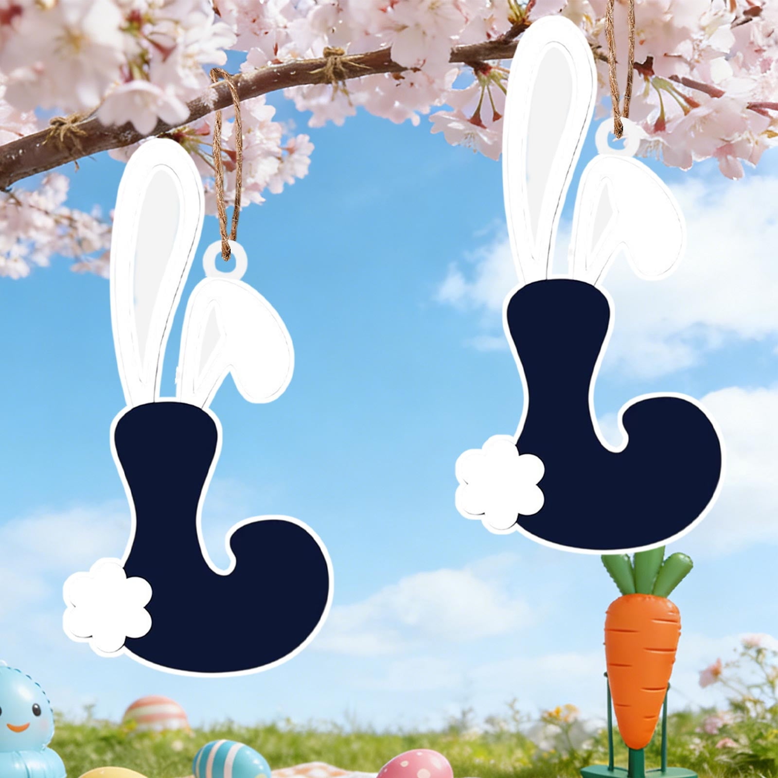 cpengpj Easter Wooden Bunny Ear Letter Ornament, Multicolor Hanging ...