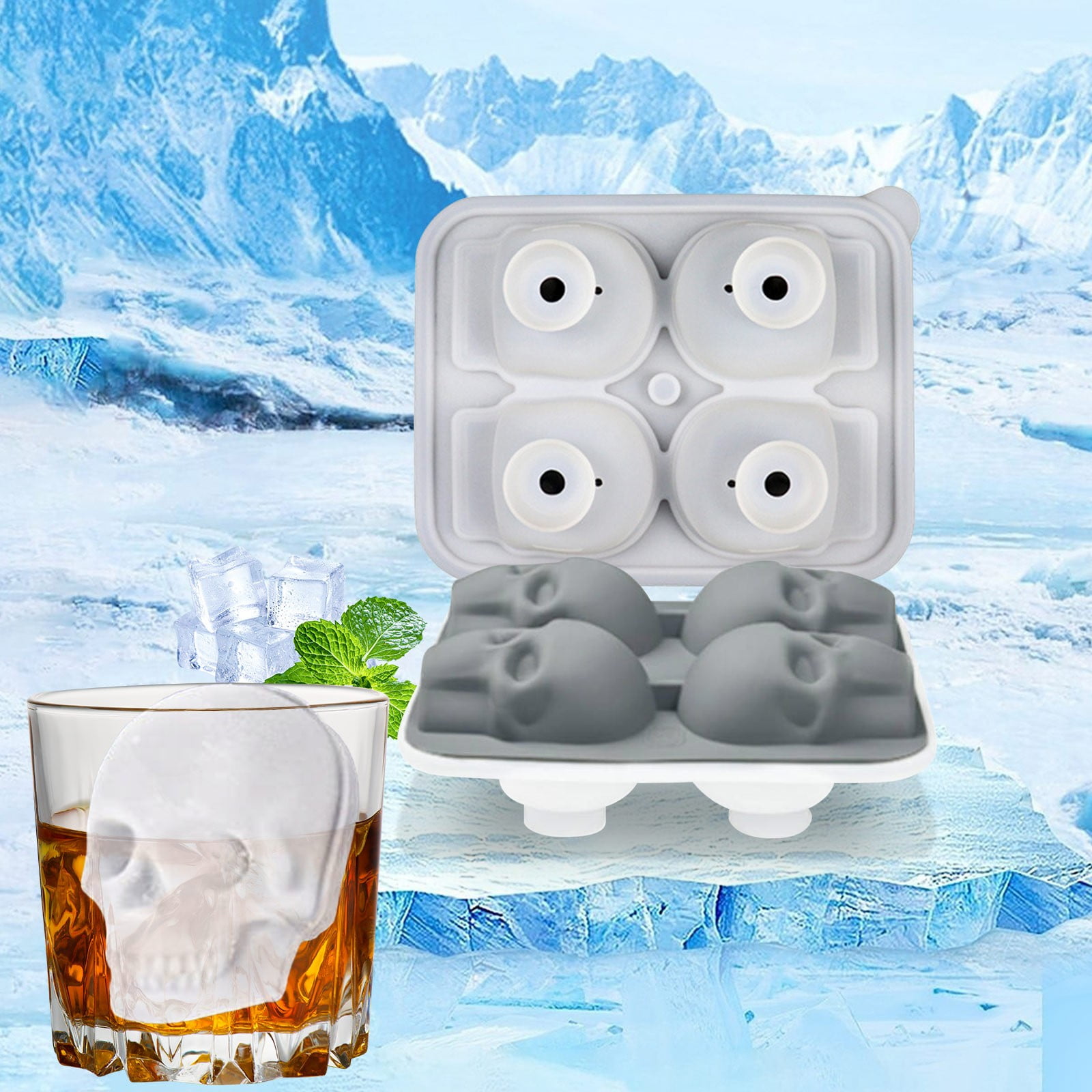 cpengpj Four Consecutive Skulls Ice Mould, Premium Silicone Tray for ...