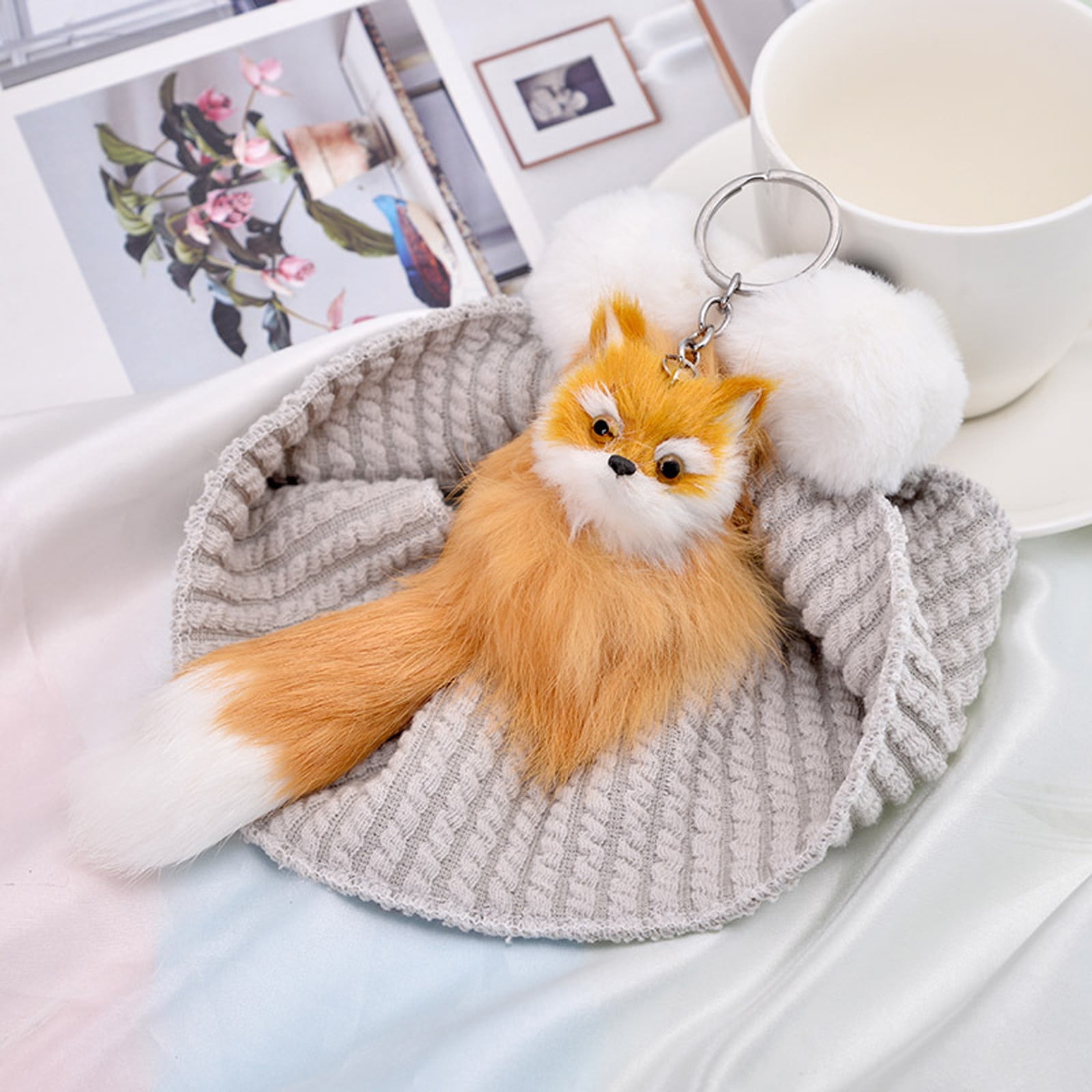 cpengpj Fox Plush Keychain with Alloy Chain, Multi-Color Soft Animal ...