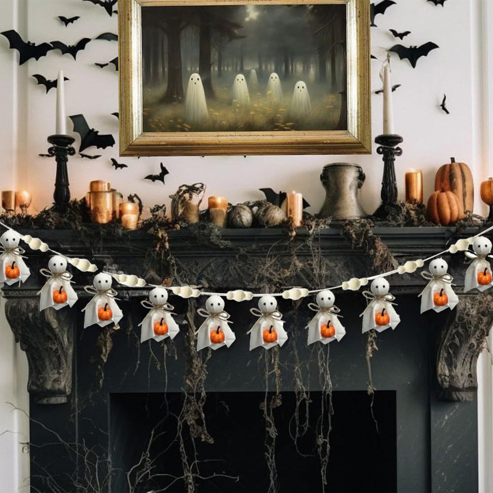 cpengpj Halloween Cloth Ghost Wall Hanging, Handmade Wooden Bead String ...