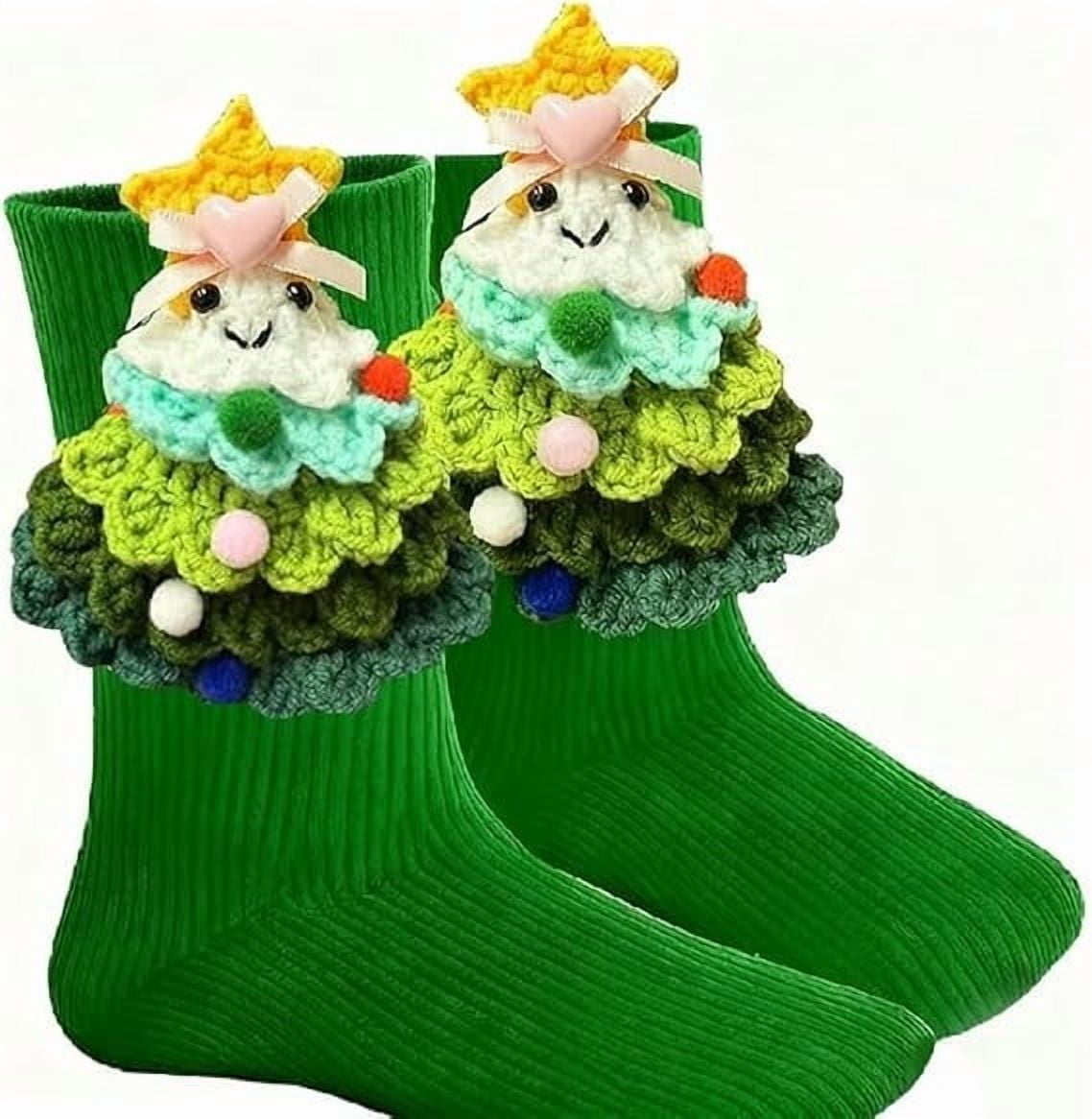 cpengpj Hand-Knitted Christmas Tree Socks with Non-Slip Sole, Warm Wool ...