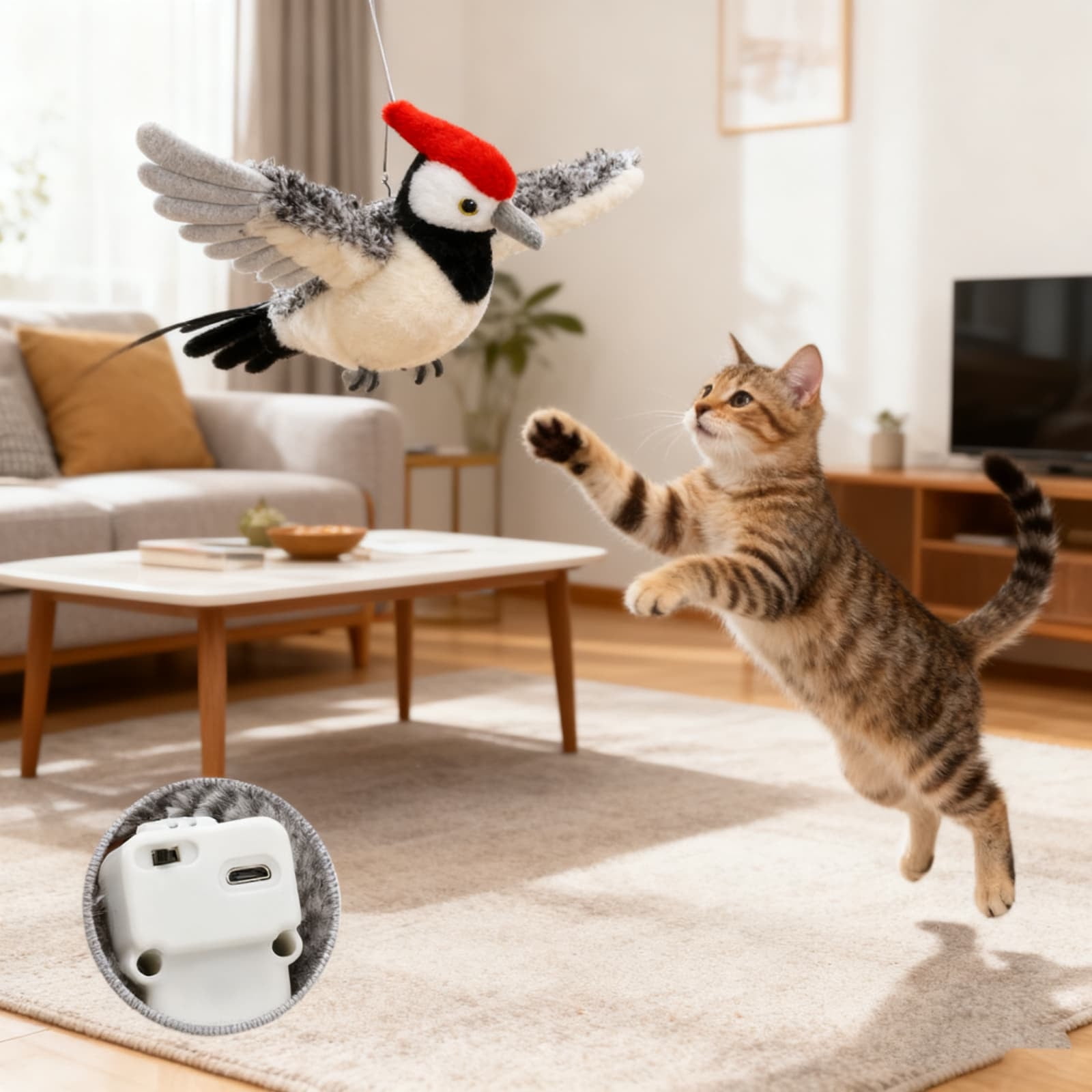 cpengpj Interactive Electronic Cat Toy with Realistic Flapping Bird and ...