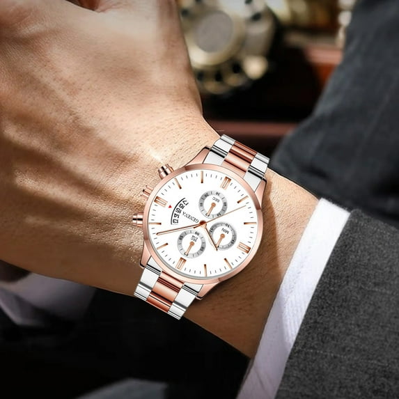 cpengpj Men's Quartz Watch with Openwork Design, Alloy Case, Stainless ...