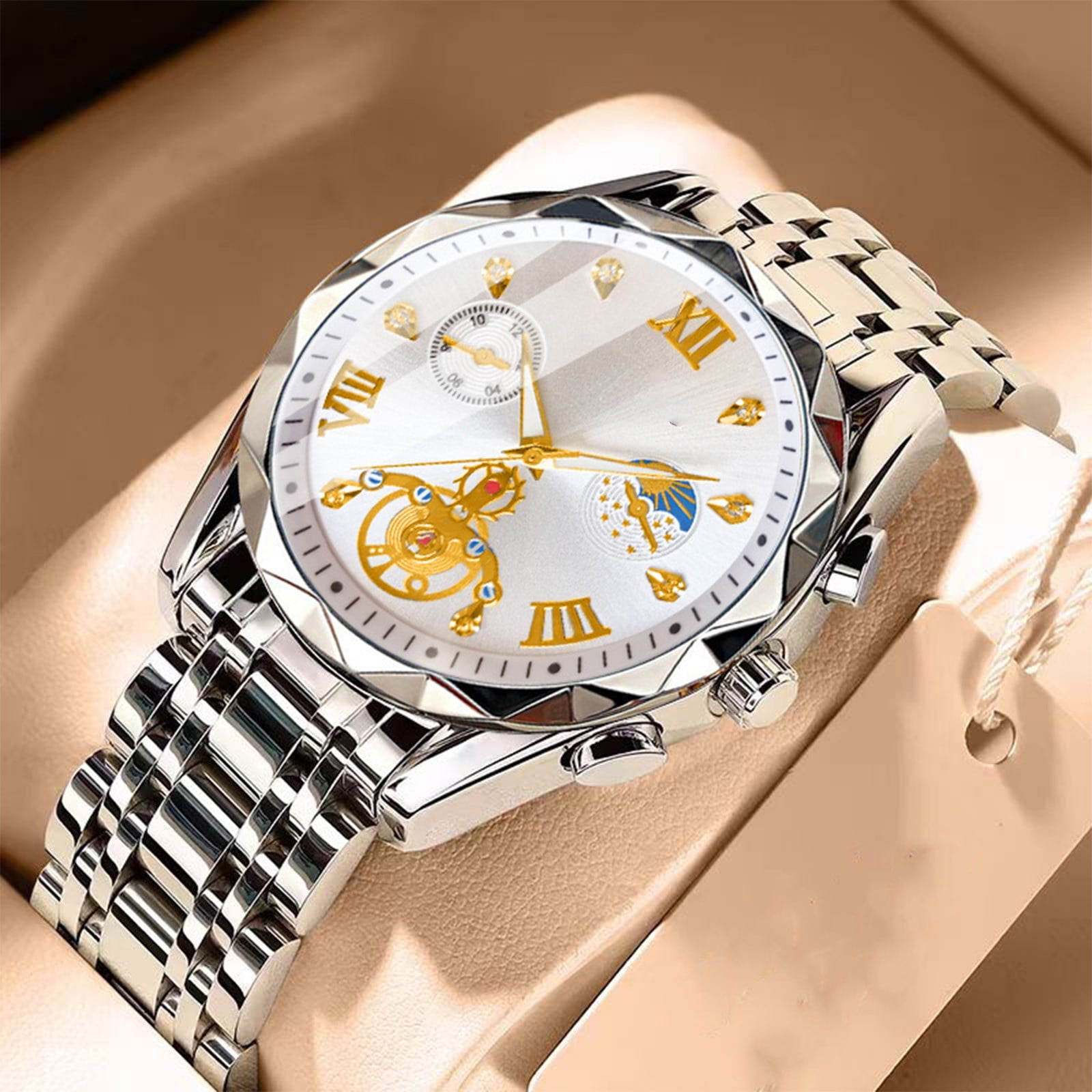 cpengpj Men's Waterproof Quartz Watch with Night Light, Roman Numeral ...