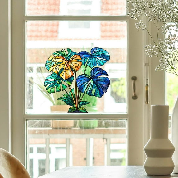 cpengpj Monstera Leaf Window Stickers, Peel and Stick Removable Wall ...