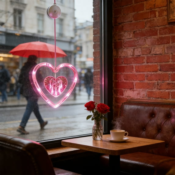 cpengpj Red Plastic LED Heart Curtain Light with Suction Cup for ...