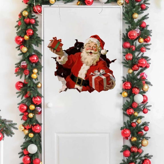 cpengpj Santa Claus Christmas Gift Box Breakthrough Wall Sticker Decal ...