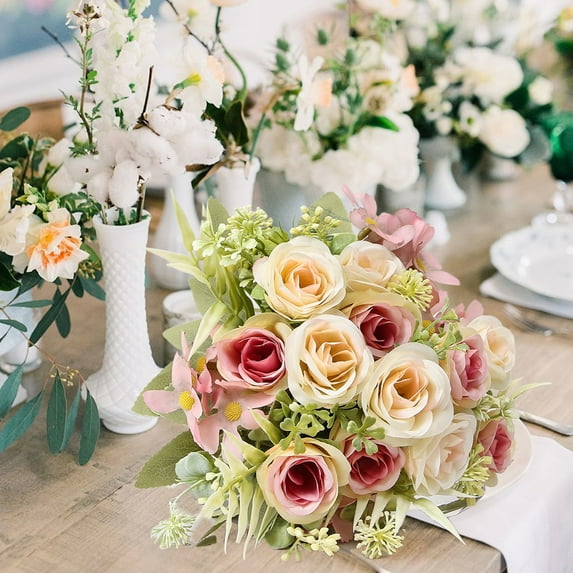 cpengpj Simulated Rose Bouquet Artificial Flowers，Multicolor Plastic ...