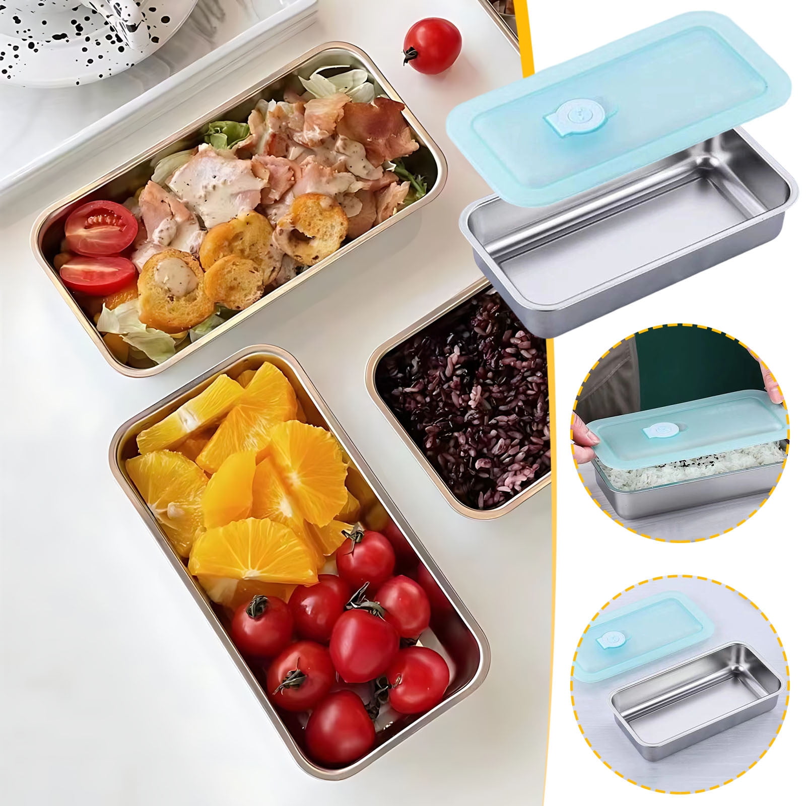 cpengpj Snack Containers Reusable, Stainless Steel Double Compartment ...