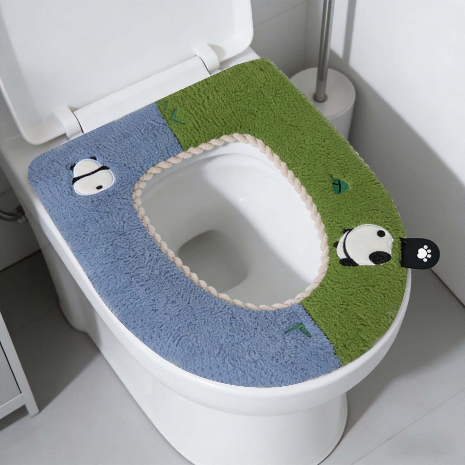 cpengpj Winter Plush Warm Thickened Toilet Seat Cover with Pandas Print ...