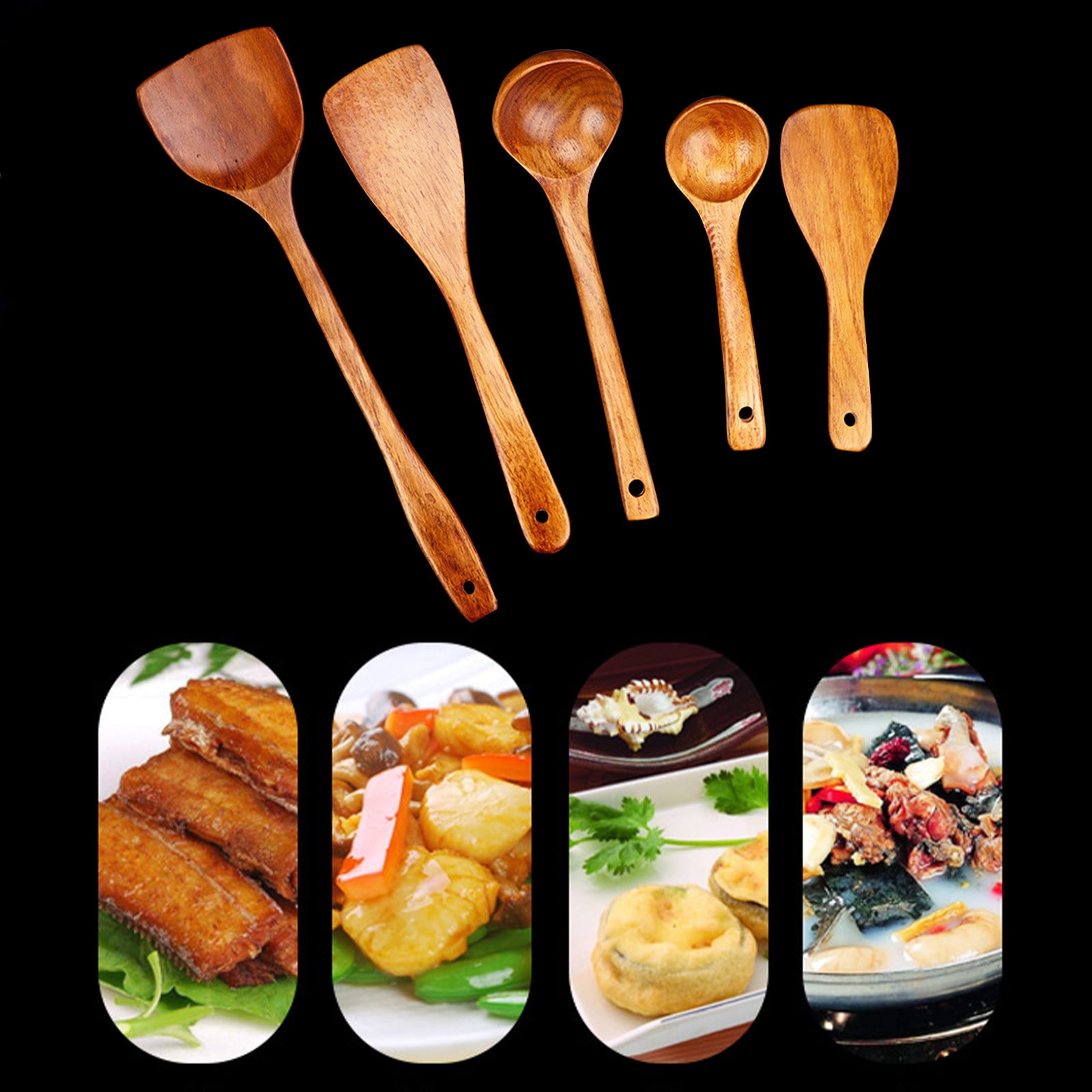 cpengpj Wooden Kitchen Utensil Set 5-Piece, Heat Resistant Ergonomic ...