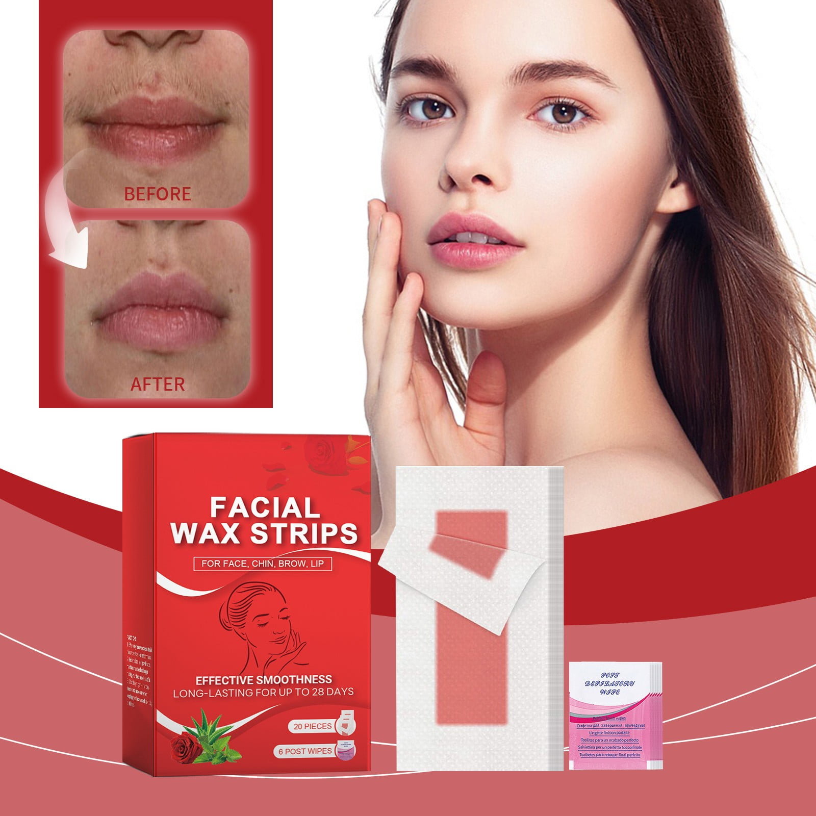 cptfadh Wax Strips for Face Hair Removal Facial Waxing Strip for Women ...