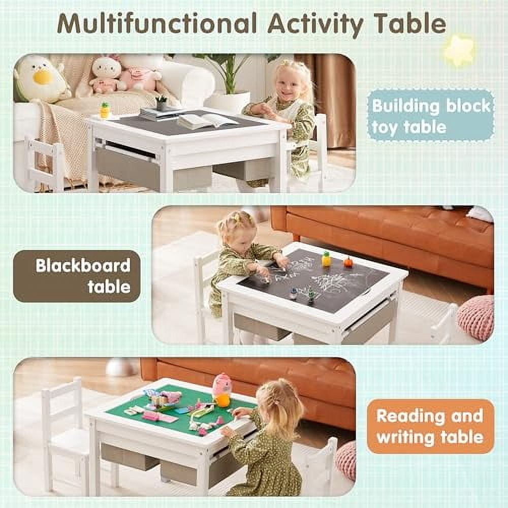 crkmire 3 in 1 Kids Table and 2 Chairs Set with Storage Drawers, Toddler Construction Play Table ...