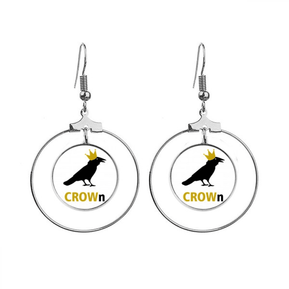 crow crown animal wing art deco fashion earrings dangle hoop jewelry ...
