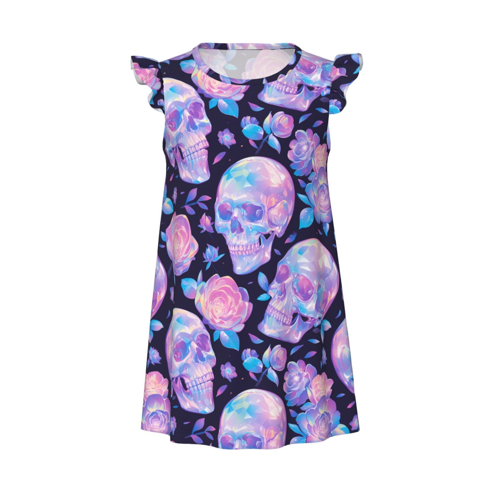 crystal Skull flower Girls Nightgown, Flutter Short Sleeves Night Dress ...