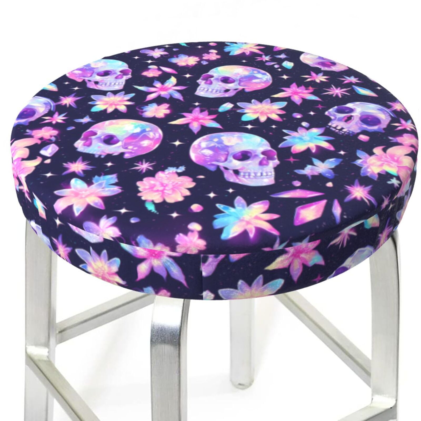 crystal Skull flower cool Bar Stool Covers - Stretch Round Seat Covers ...