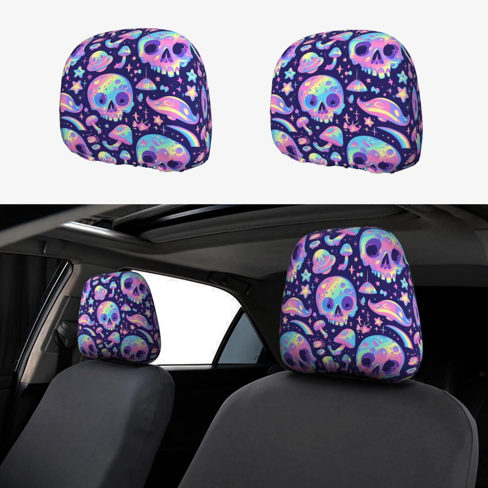 crystal Skull mushroom Headrest Cover for Cars, 2Pack Car Headrest ...