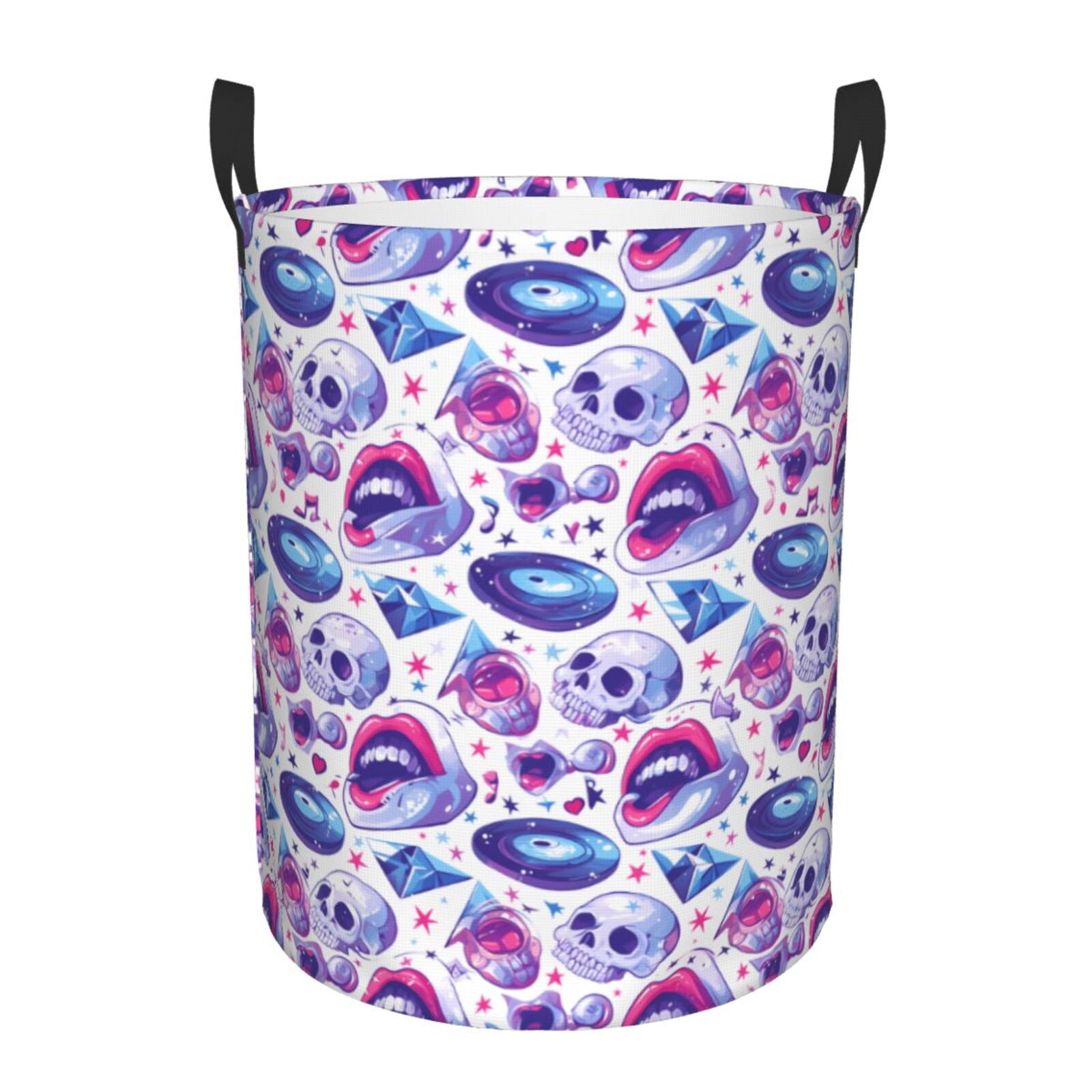 crystal Skull record lips Laundry Basket with Handles - Freestanding ...