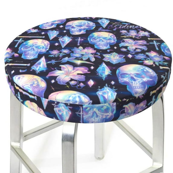 crystal cool Skull flower Bar Stool Covers - Stretch Round Seat Covers ...