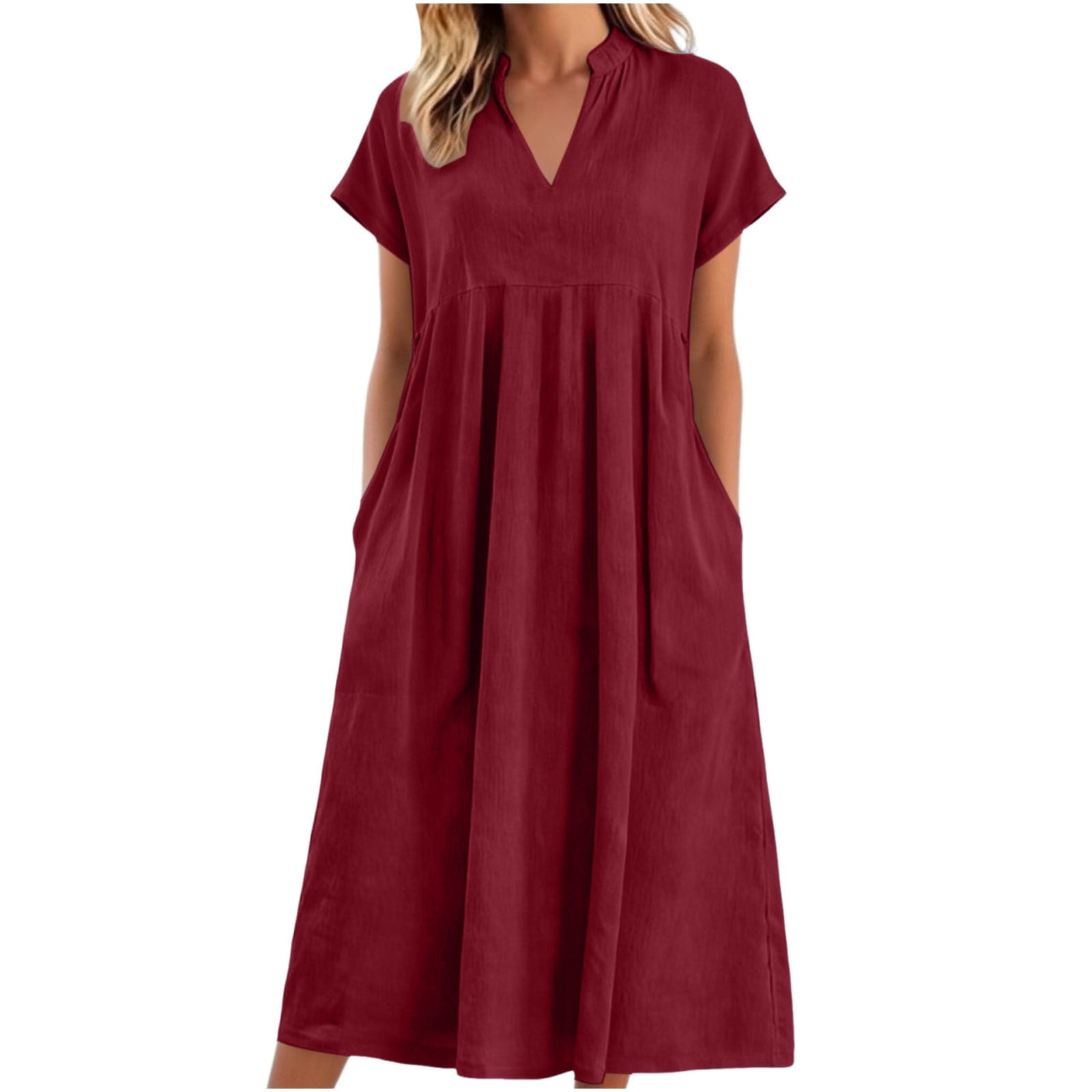 ctdiral V Neck Cap Sleeve Maxi Dress for Women Solid Color T Shirt ...