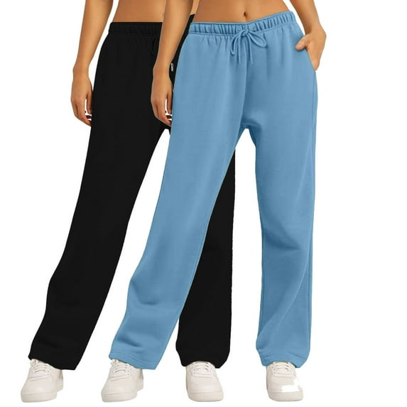 ctdiral Women's Wide Leg Sweatpants 2 Pack Thin Fleece High Waist ...