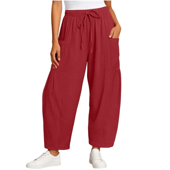 ctdiral Womens Cotton Wide Leg Pants Solid Color Straight Trousers with ...