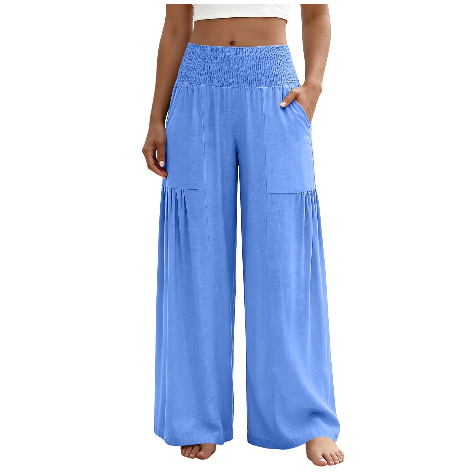 ctdiral Womens Elastic Waist Cargo Pants High Waist Wide Leg Pants ...