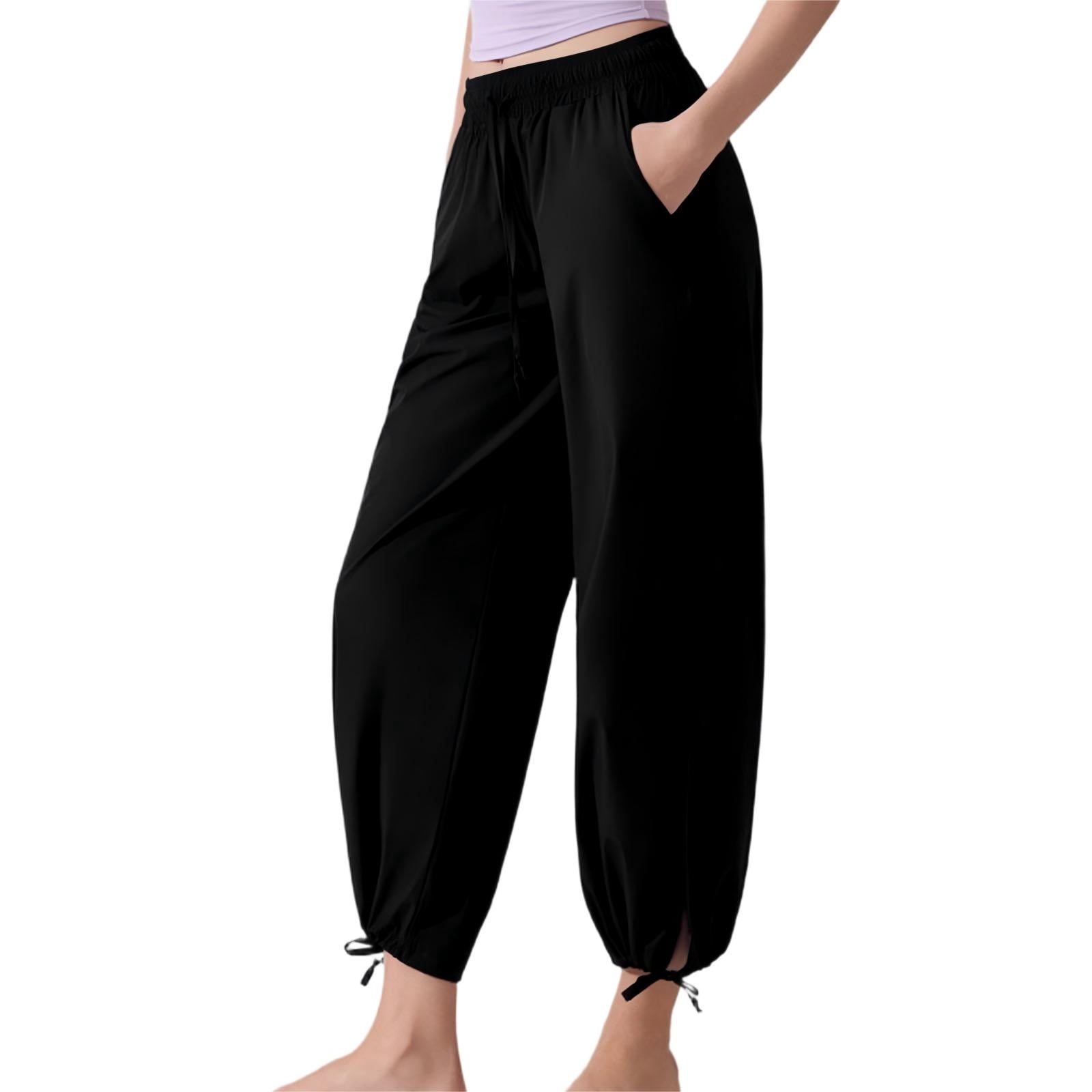 ctdiral Womens High Waist Ankle Length Pants Solid Color Adjustable ...