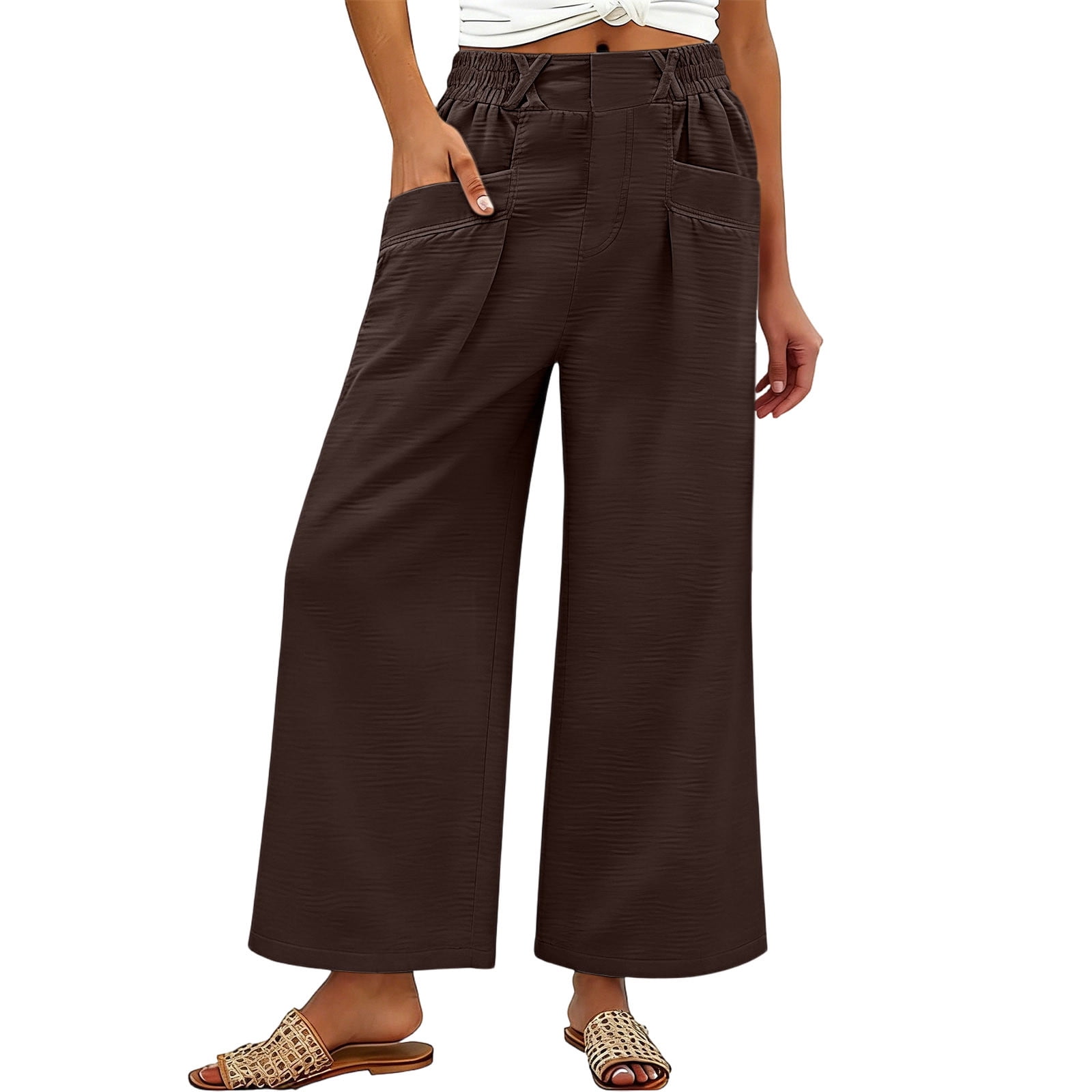 ctdiral Womens High Waist Palazzo Pants Elastic Waist Wide Leg Pants ...