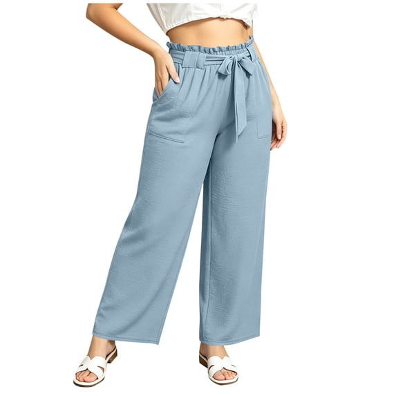 ctdiral Womens Plus Size Wide Leg Pants High Waist Straight Trousers ...