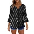 ctdiral Womens Polka Dot 3/4 Sleeve Shirts V Neck Button Down Ruffle ...