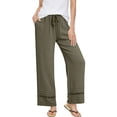 ctdiral Womens Solid Color Palazzo Pants Drawstring Elastic Waist Wide ...