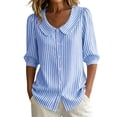 ctdiral Womens Striped 3/4 Sleeve Blouses Peter Pan Collar Shirts ...