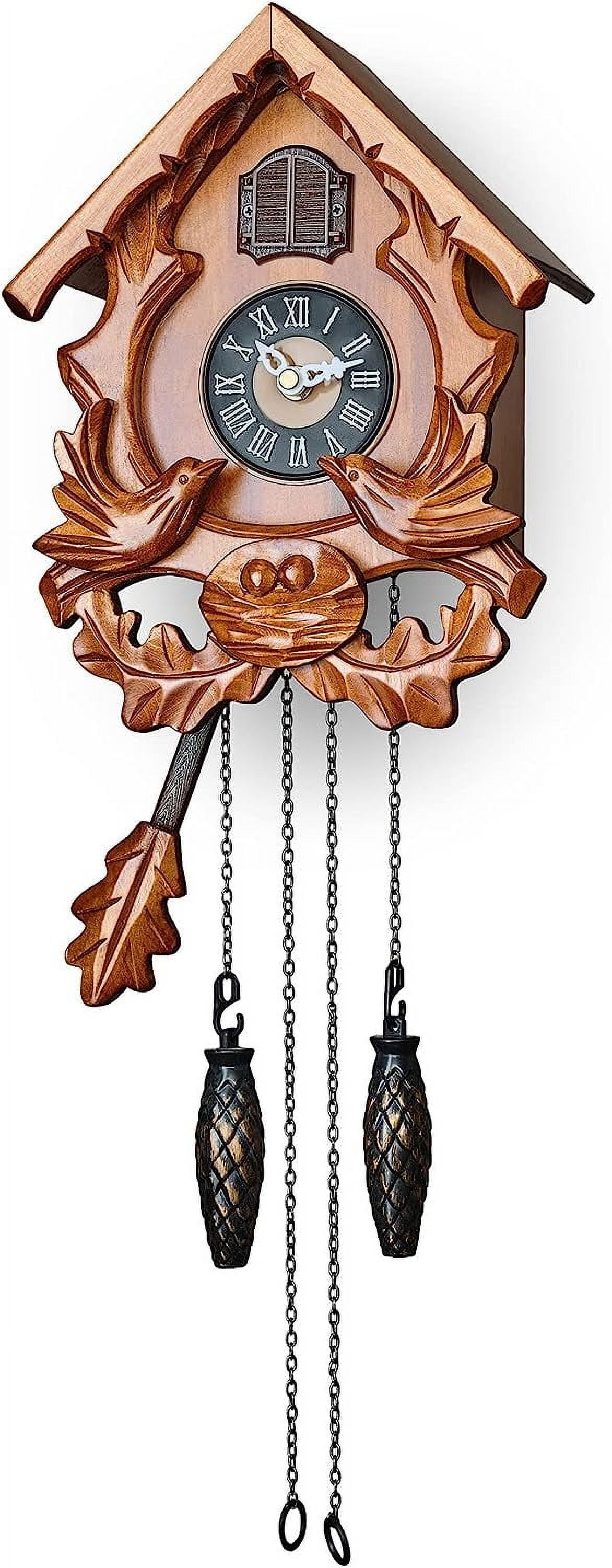 **cuckoo clock with night mode, singing bird and carved wood ...