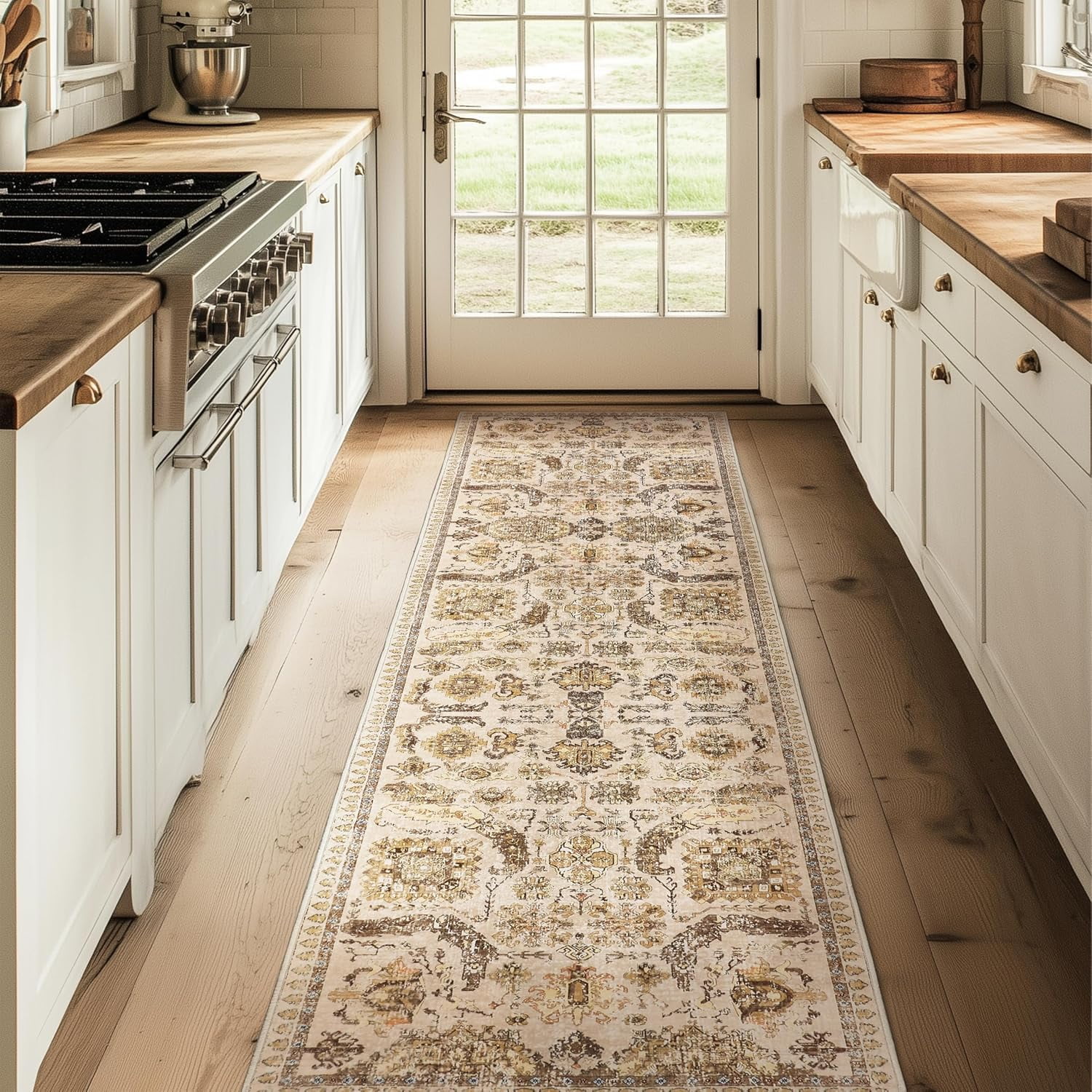 dvbiyno 2x8 ft Non-Slip Green Boho Runner Rug Washable Area Rug for ...