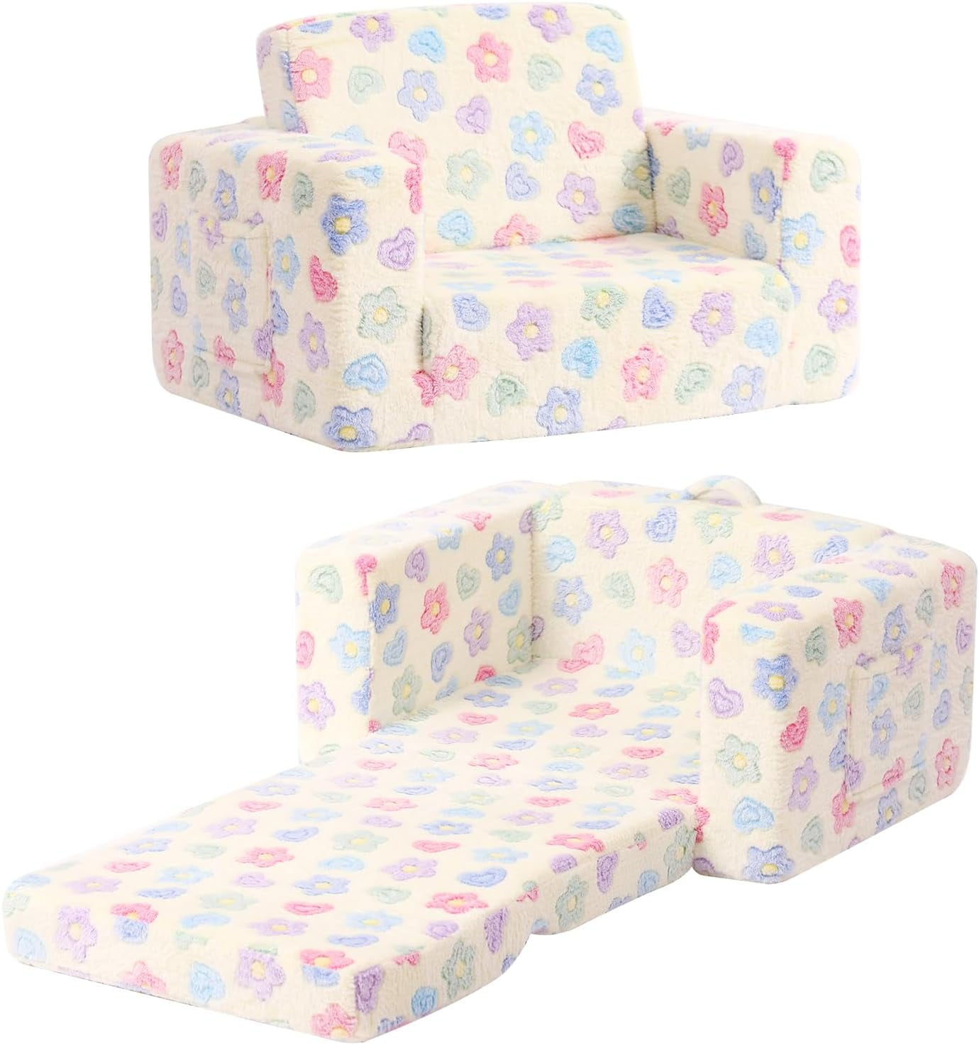 cugvbin Chair Couch Folding Toddler Comfy Chair 2-in-1 Plush Sofa Fold ...