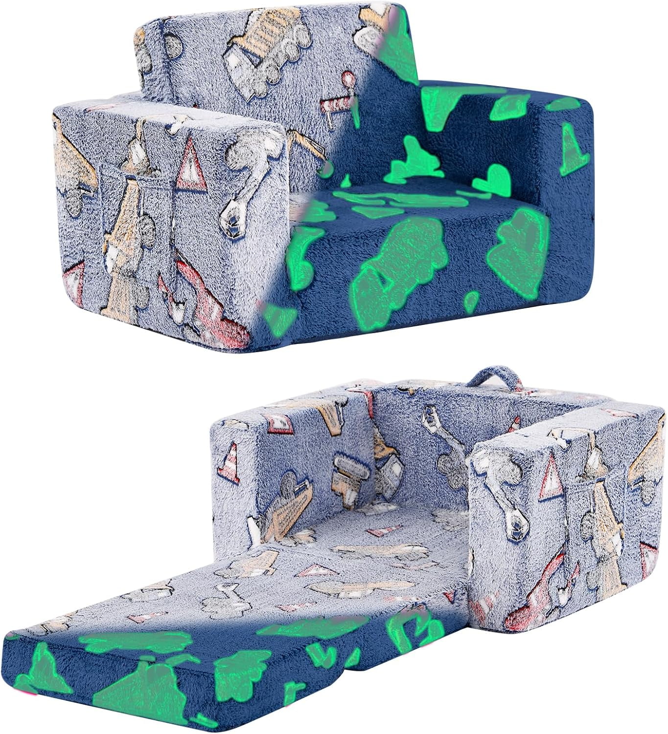 cugvbin Chair Couch Folding Toddler Comfy Chair 2-in-1 Plush Sofa Fold ...