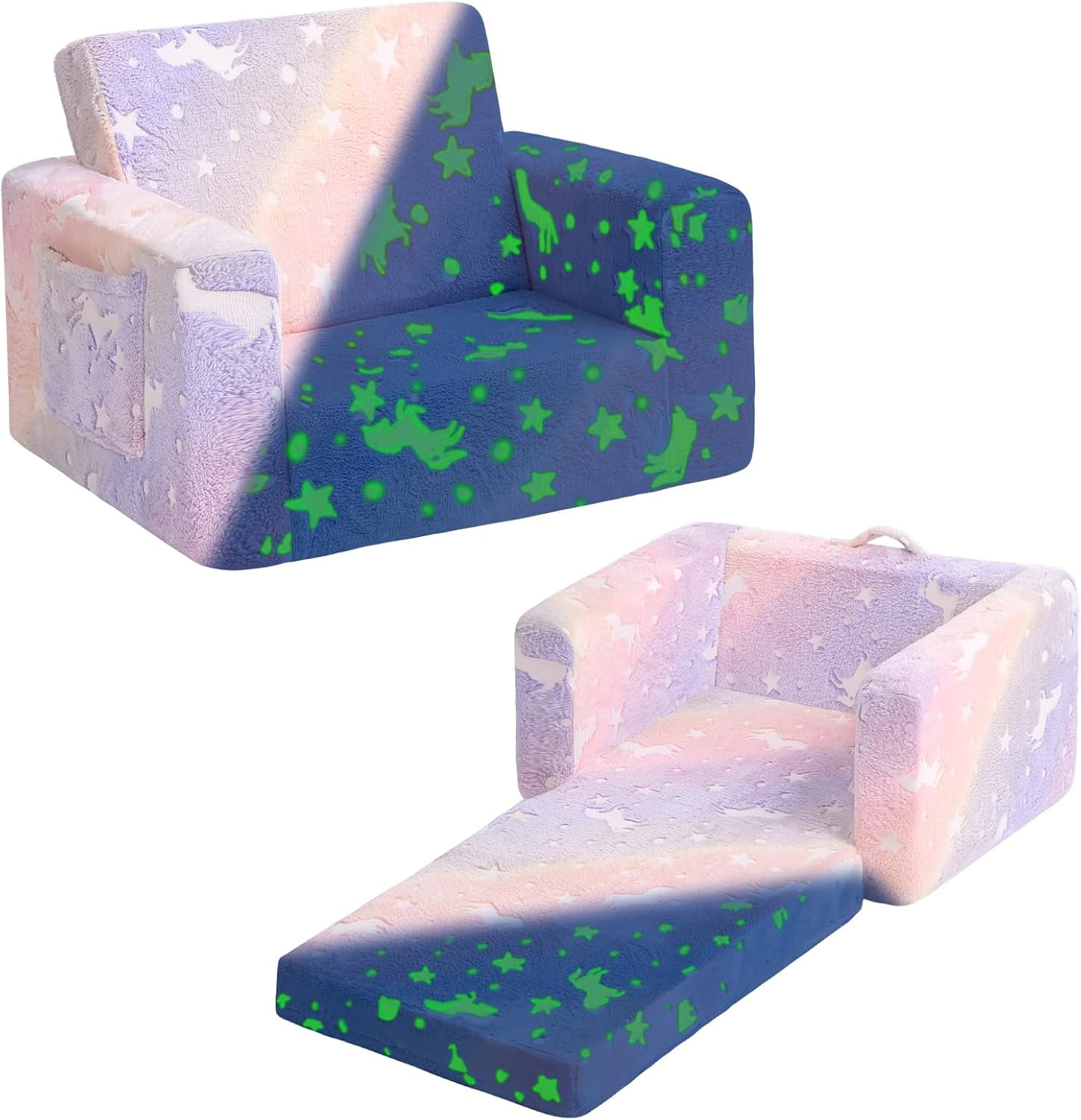 cugvbin Chair Couch Folding Toddler Comfy Chair 2-in-1 Plush Sofa Fold ...