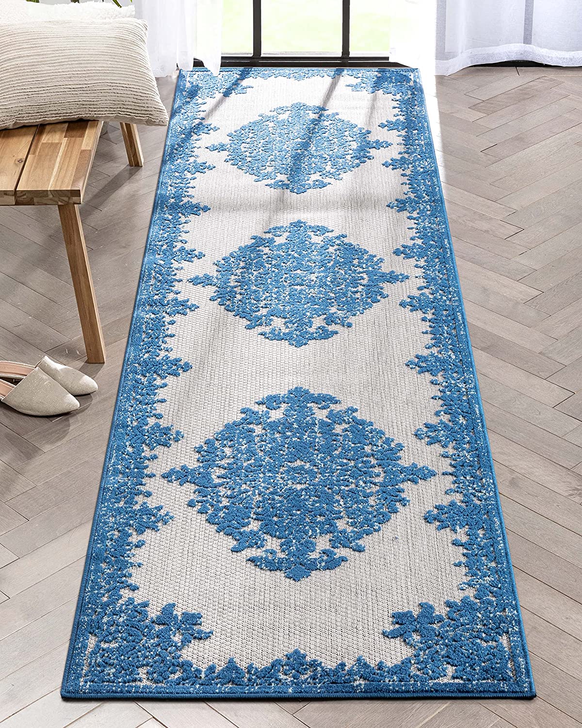 cugvbin Loewy Geometric Blue Indoor/Outdoor High-Low Pile Design ...