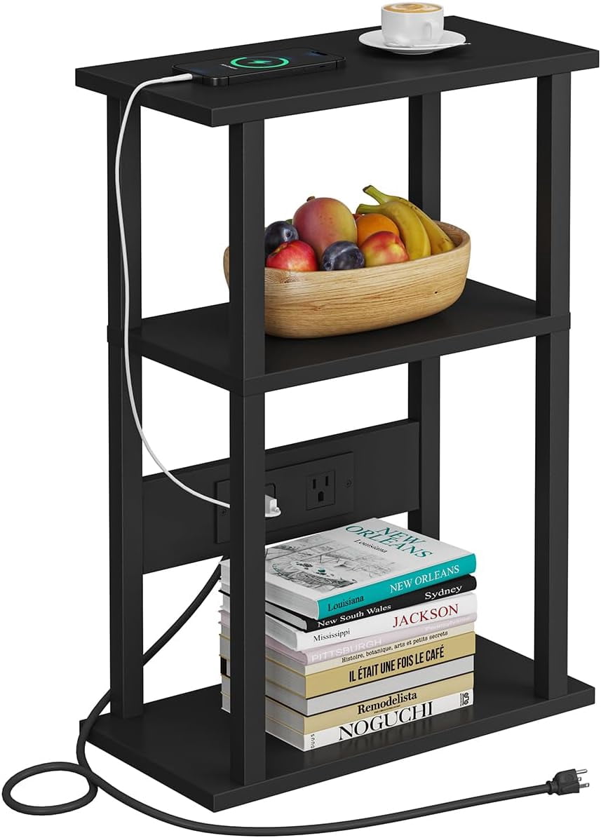 cugvbin Narrow Side Table with Charging Station 7.87" Skinny End Table ...