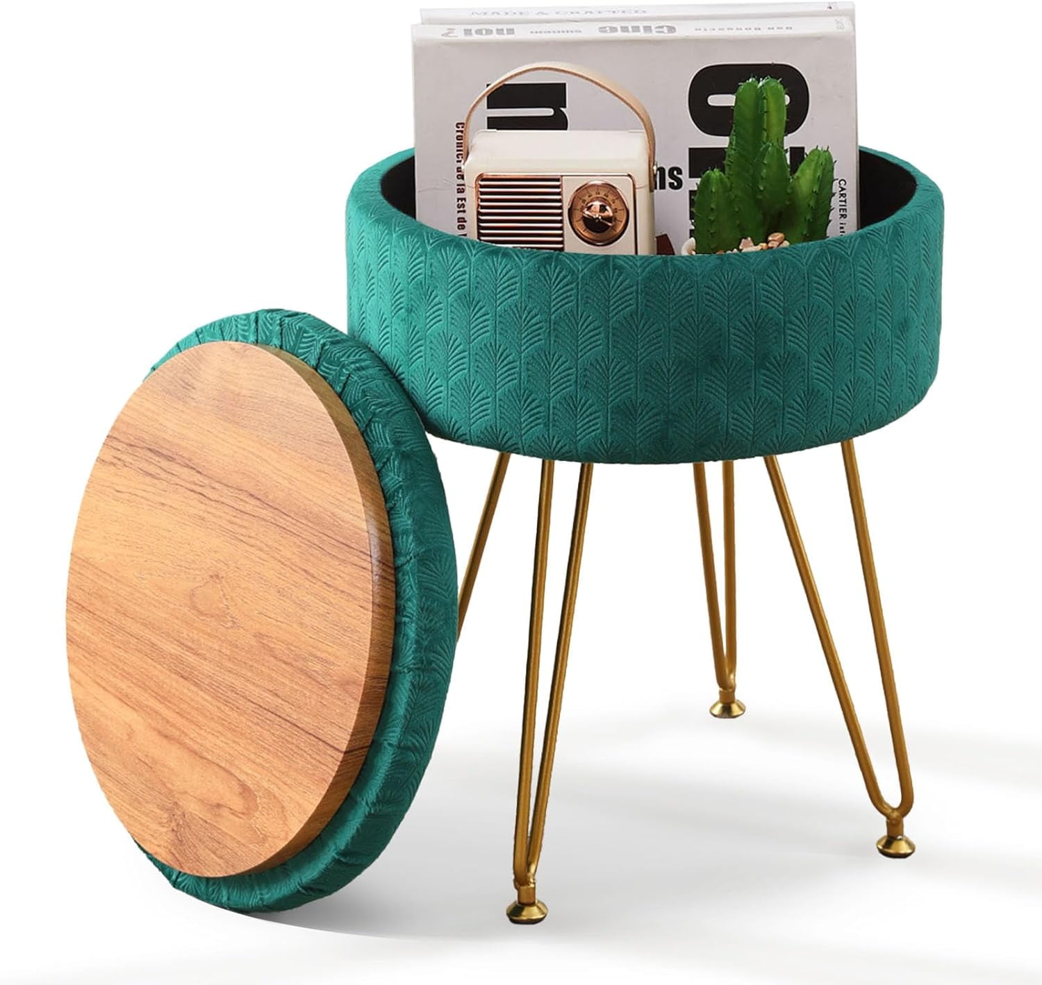 cugvbin Ottoman Footstools Round Velvet Footrest Stool with Storage ...