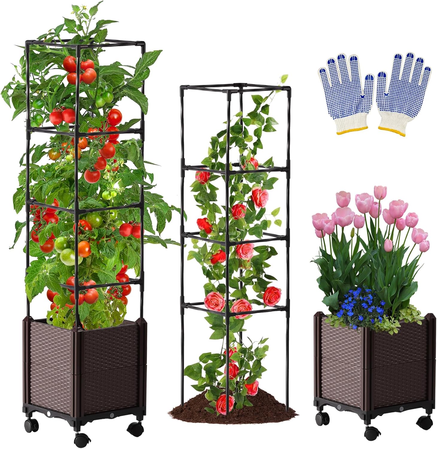 cugvbin Raised Garden Bed Planter with Trellis 47" Self-Watering Tomato ...